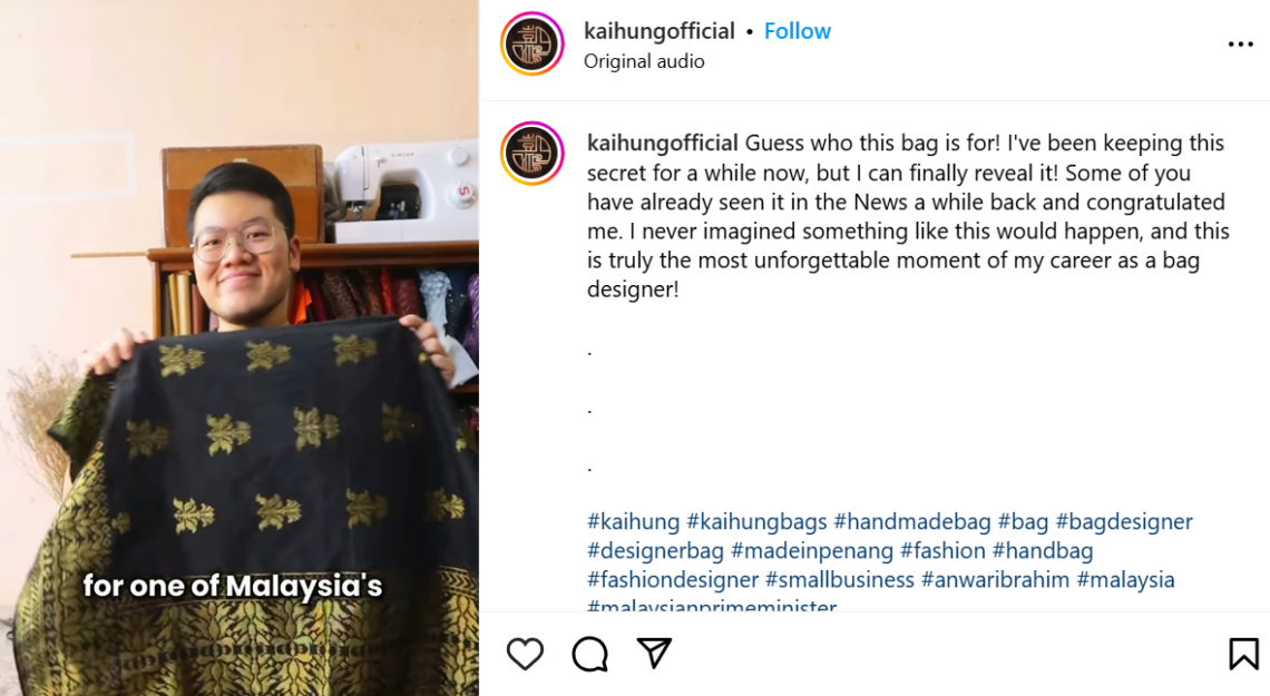 Malaysian Designer Chew Kai Hung Designs Songket Bag for PM Anwar Ibrahim - Wake Up Singapore