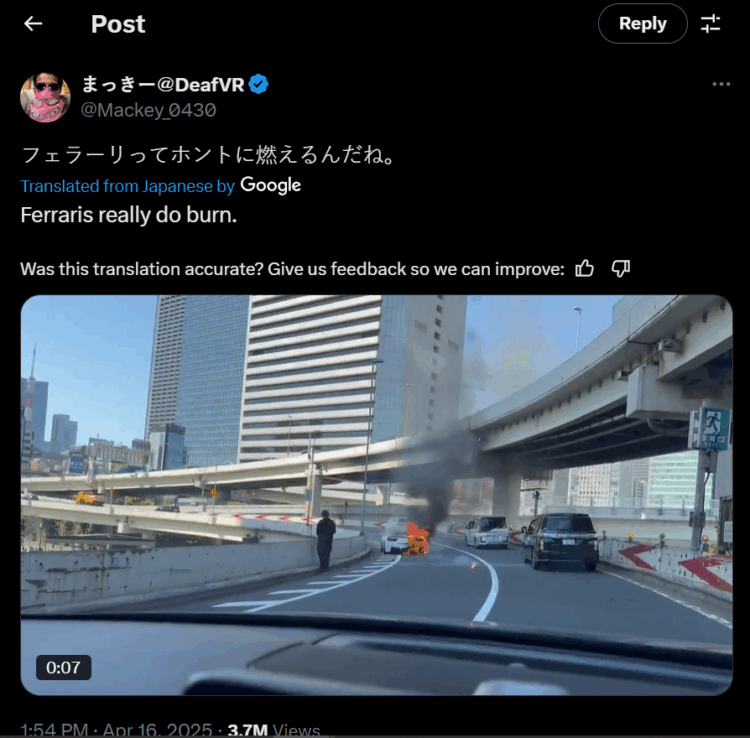 Japanese Man’s Ferrari Goes Up In Flames Just One Hour After He Bought ...