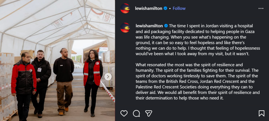 Lewis Hamilton Visits Jordan to Assist in Providing Aid to Gaza ...