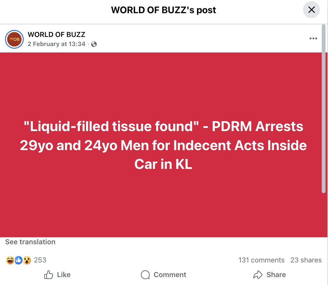 Used Tissues Found: KL Police Arrest Two Men for Inappropriate Behavior ...